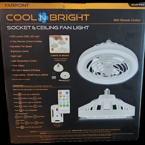 farpoint | Other | Cool N Bright Socket And Ceiling Fan With Remote ...